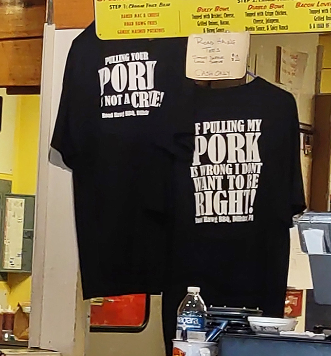 Their t-shirts tell you everything about Road Hawg's philosophy: pulling pork isn't just a cooking technique, it's a moral imperative.