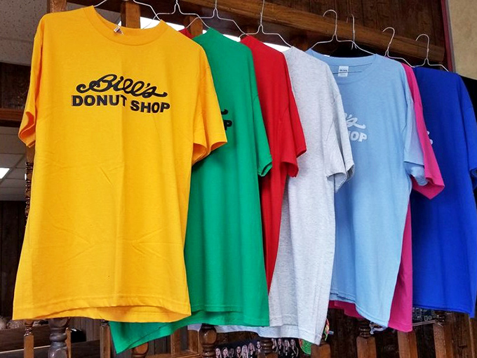 Bill's merchandise: because sometimes wearing the t-shirt is the only way to prove to friends you've made the pilgrimage to donut paradise.