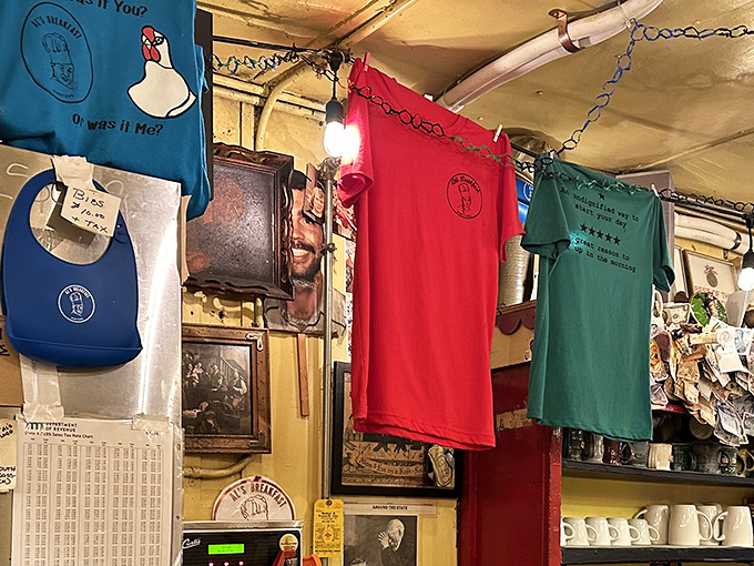 Al's merchandise hanging like treasured artifacts&mdash;because sometimes you need a souvenir to prove you survived the wait.