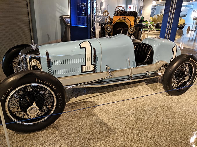 This pale blue Miller racing car is minimalism with a mission&mdash;pure speed without distractions. The great-grandfather of every modern race car.