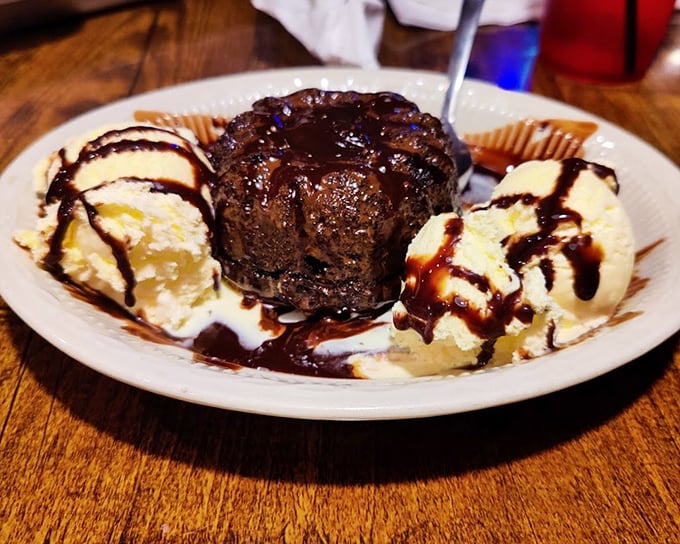 Molten lava cake with ice cream – where chocolate meets vanilla in a hot-cold romance for the ages.