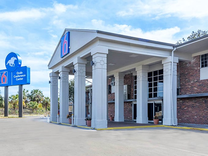 This Motel 6 with its equestrian logo reminds visitors they're in horse country, where even budget accommodations tip their hat to local heritage.
