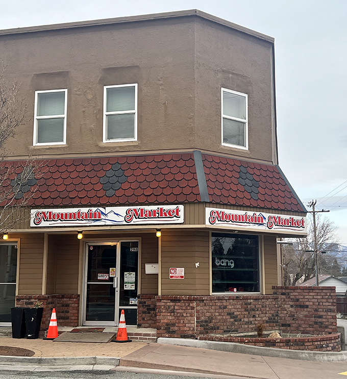 Mountain Market's vintage signage promises provisions for your adventure, no corporate chain store vibes here.