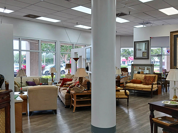 Sunlight streams through large windows, illuminating furniture displays that would make any home stager nod in professional approval.