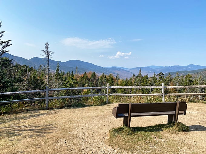 This bench isn't just offering a seat&mdash;it's providing front-row tickets to New Hampshire's greatest panoramic show.