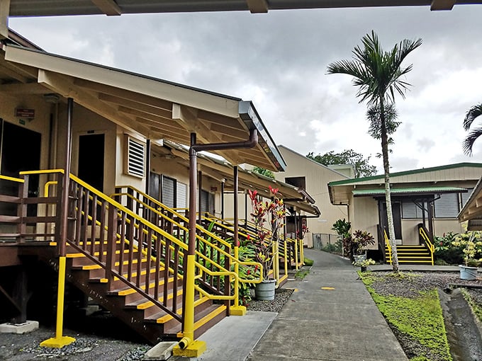 School buildings that embrace island simplicity. Those yellow railings have guided thousands of keiki through their education journey.