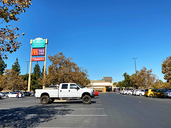 Blue skies and ample parking&mdash;the unsung heroes of any successful outlet adventure. Your chariot awaits.