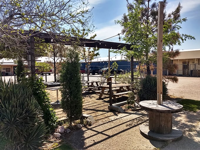 This rustic outdoor oasis offers a sun-dappled retreat where market-goers can rest weary feet and sample their fresh-bought treasures.