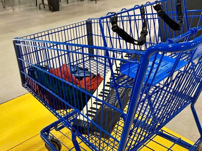 The iconic blue shopping carts – chariots for modern-day treasure hunters. Fill it with potential, not just purchases, as you navigate this sea of possibility.