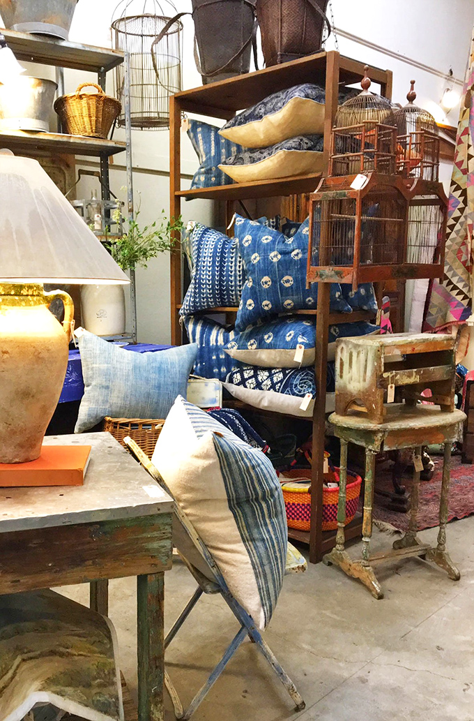 Indigo dreams and textile treasures. These handcrafted pillows and vintage textiles bring California coastal style with global influences.