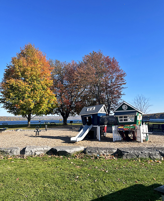 Childhood joy with a lakeside view. This playground offers what no video game can—real adventure with nature's own special effects.