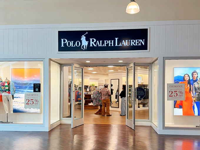 Polo Ralph Lauren: where preppy dreams come with outlet prices. That clean, bright interior promises the same quality without the Fifth Avenue markup.