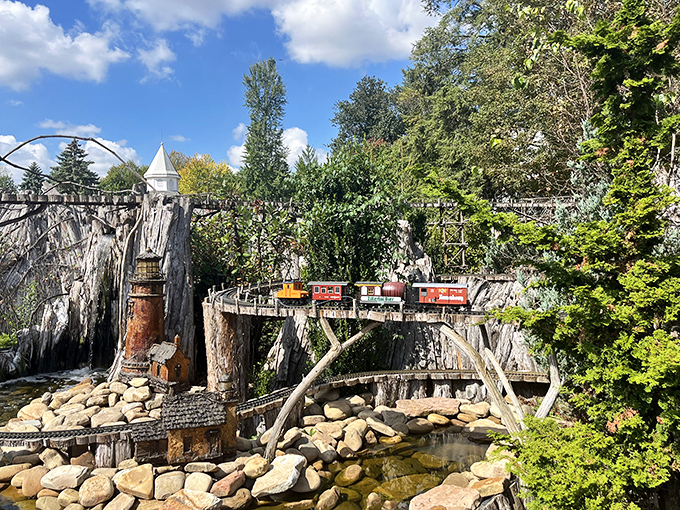 All aboard the miniature express! This charming railway exhibit proves good things really do come in small packages.