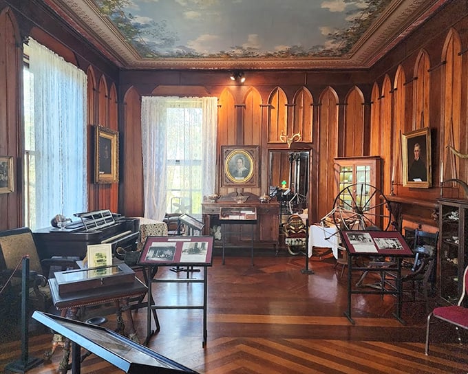 This elegant reception room has hosted countless conversations. Those wooden panels have absorbed more secrets than a small-town barber shop.