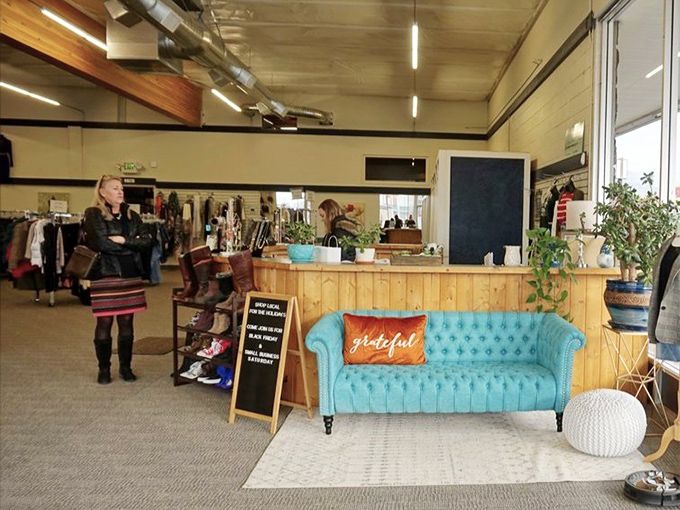 That tufted turquoise couch isn't just Instagram-worthy&mdash;it's the perfect spot to contemplate your next fashion discovery.