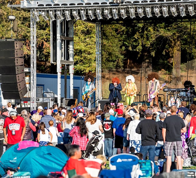 Outdoor concerts bring generations together in Santa Rosa's parks, where lawn chairs and picnic blankets create an impromptu community under open skies.
