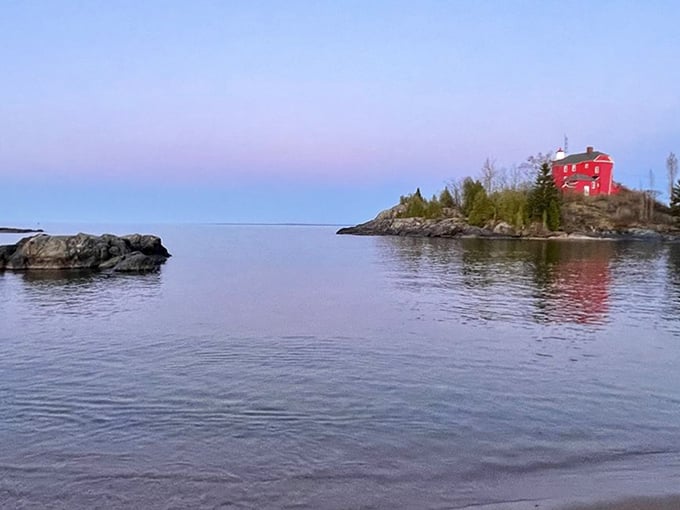 Twilight bathes the lighthouse in a soft glow that painters have tried to capture for generations. Some moments simply refuse to be improved upon.