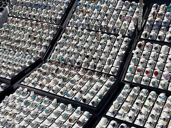 More silver and turquoise than a Navajo jewelry box&mdash;each ring waiting for the right finger to tell its story.