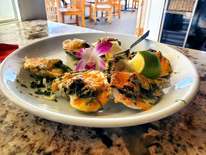 Oysters Rockefeller so decadently topped, they make regular oysters look like they're underdressed for the party.