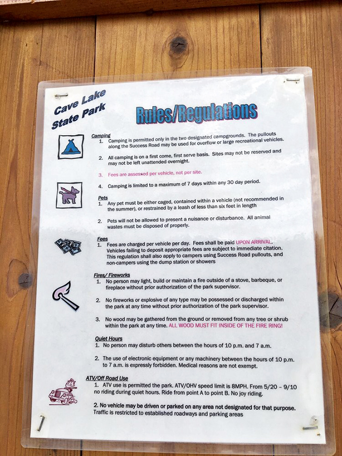 The fine print of paradise: park rules that basically say "don't be that person" in official government language.