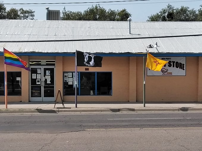 SWAG Thrift Store flies its inclusive flags proudly, proving Silver City embraces diversity alongside its traditional southwestern roots.