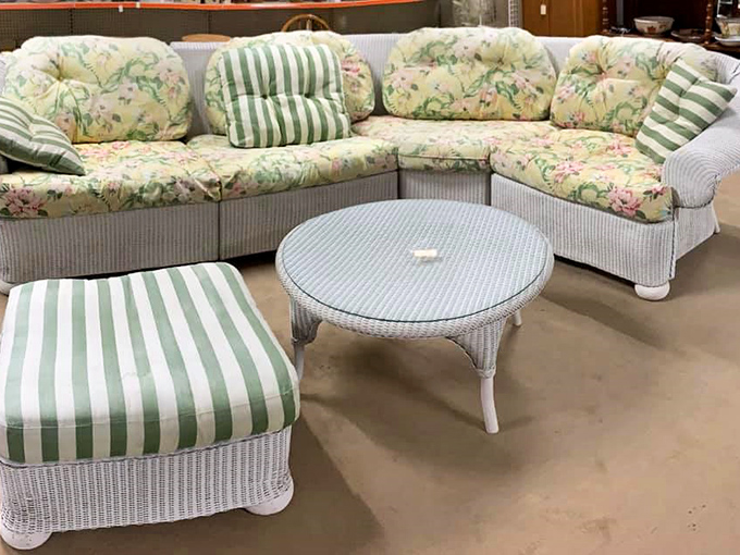 The floral sectional that time forgot, offering a comfy trip back to 1990s sunrooms where iced tea was always served with a mint sprig.