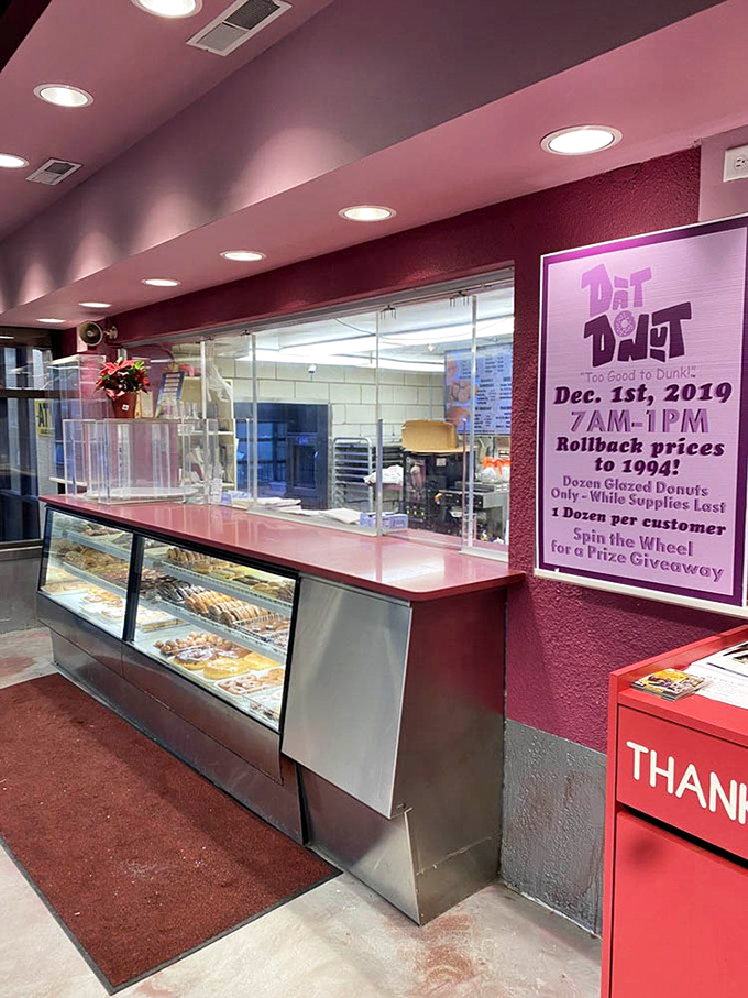 The pink counter area pops with color like the inside of a jelly donut&mdash;vibrant, inviting, and promising sweet satisfaction.