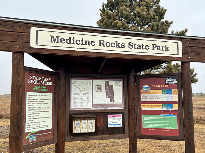 The park entrance sign welcomes intrepid travelers who've ventured far from Montana's more famous attractions to discover this hidden gem.