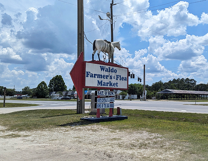 That iconic horse-topped sign has guided bargain hunters and food enthusiasts to Waldo for generations. It's Florida's North Star for treasure seekers.