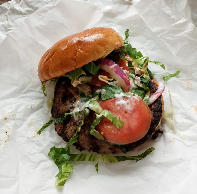 This burger isn't just wearing lettuce and tomato&mdash;it's dressed for success with fresh veggies that provide the perfect counterpoint to the hearty patty.