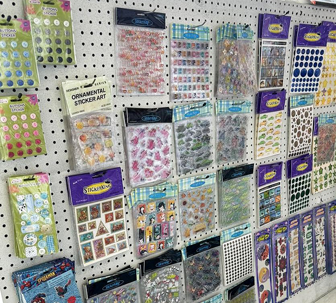 Sticker collections that would make any 1980s Trapper Keeper jealous. Lisa Frank would approve of this technicolor pegboard paradise.