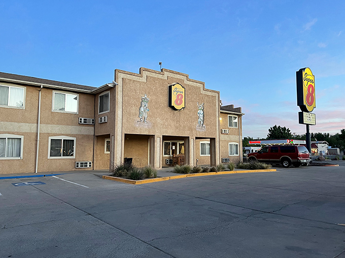 The Super 8 embraces its Southwestern identity with the architectural equivalent of a warm handshake and a "stay awhile, partner."