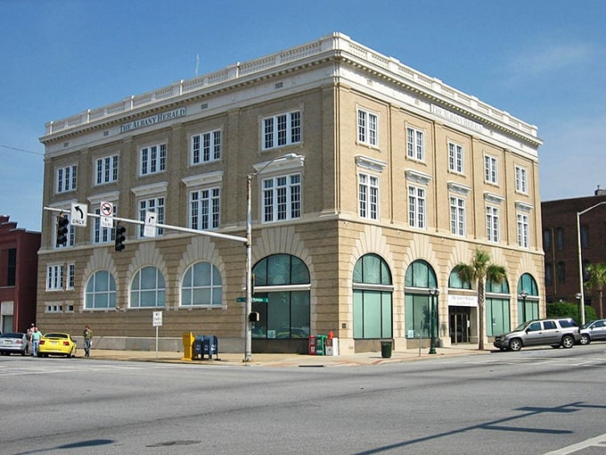 The Albany Herald building stands as a handsome architectural anchor in the downtown landscape, its classic lines speaking to the city's heritage.