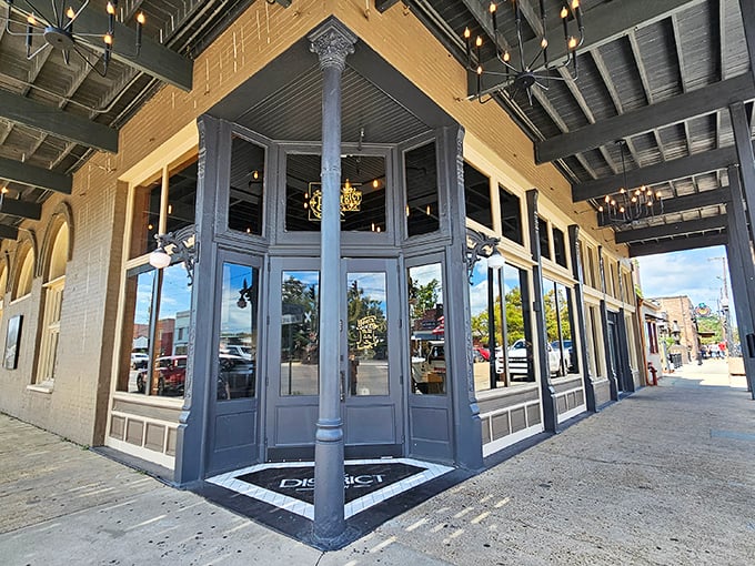 Corner entrances like this elegant storefront were once architectural status symbols. Today, they're Instagram gold for visitors discovering small-town charm.