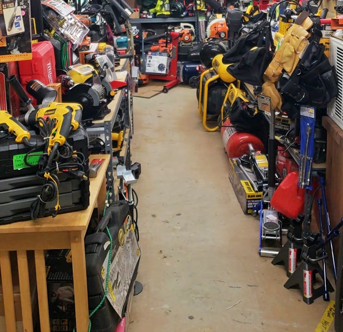 Tool heaven for the DIY enthusiast. This narrow aisle contains enough equipment to build, fix, or demolish practically anything.