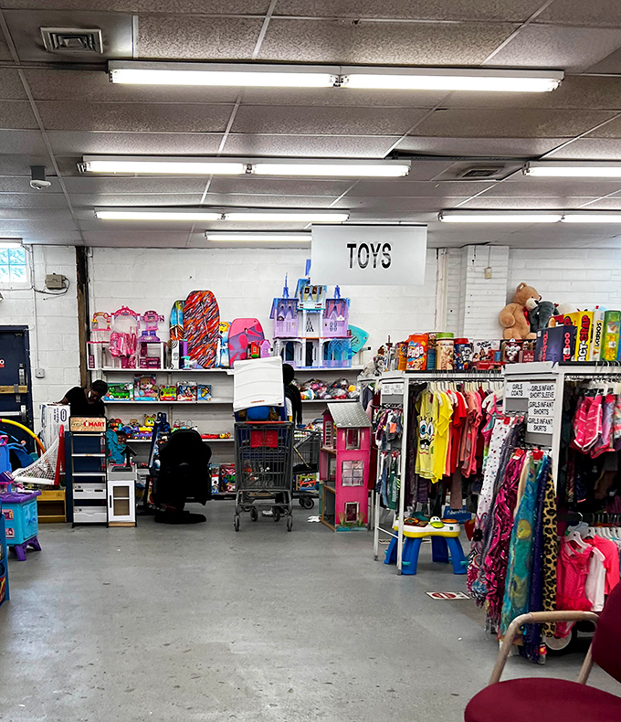 The toy section: childhood nostalgia at bargain prices. That dollhouse has stories to tell, and those board games are missing fewer pieces than you'd expect.