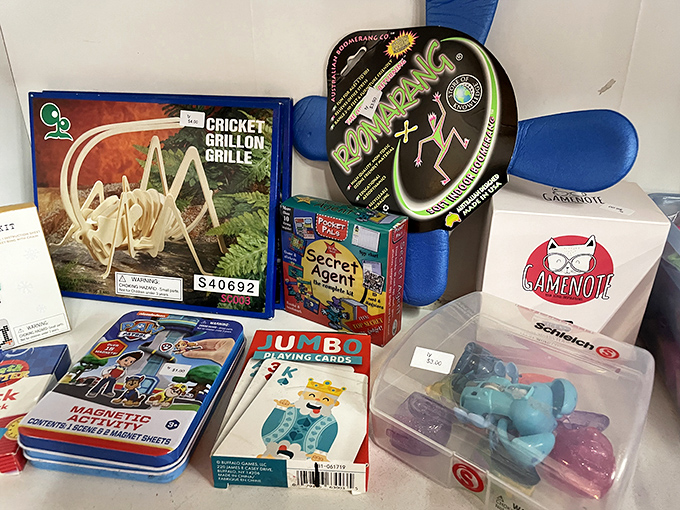 Board games and toys that once delighted children now await new homes. That cricket kit might inspire the next backyard championship series.