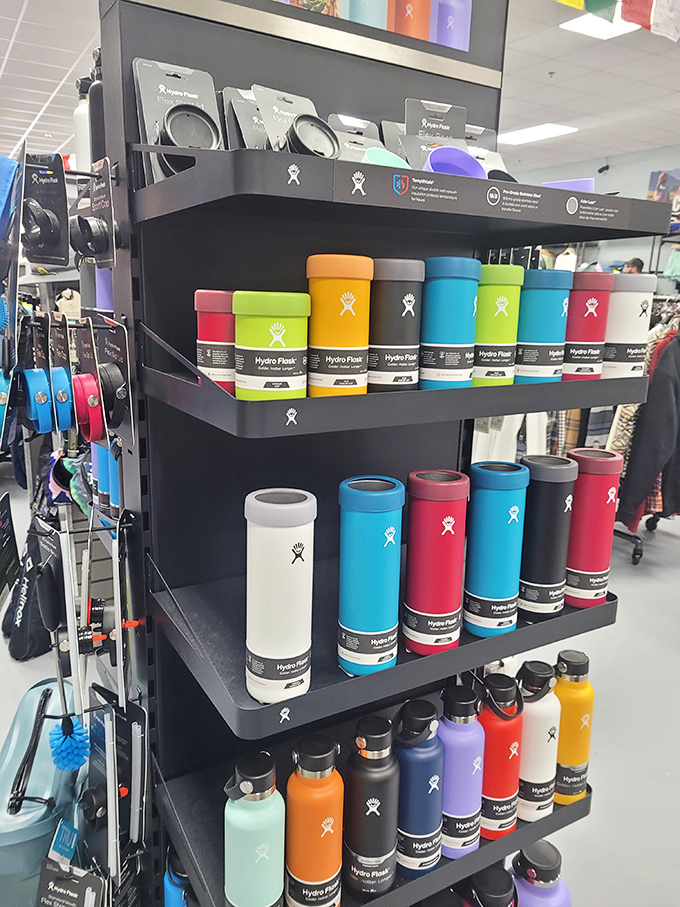 Hydro Flask heaven &ndash; these colorful vessels aren't just water bottles, they're status symbols that silently announce "I'm hydrated AND environmentally conscious."