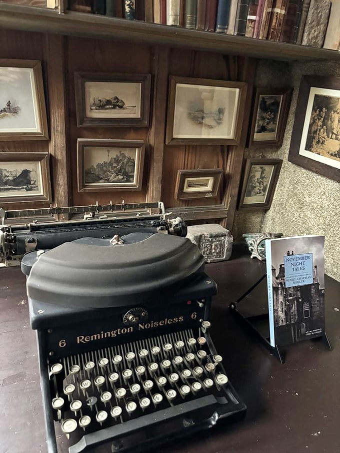 A Remington Noiseless 6 typewriter sits ready for the next great American novel, or perhaps just a strongly worded letter about concrete mixing techniques.