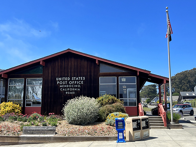 Even Mendocino's post office refuses to be ordinary, with its rustic wooden facade that makes sending postcards feel like a heritage experience.