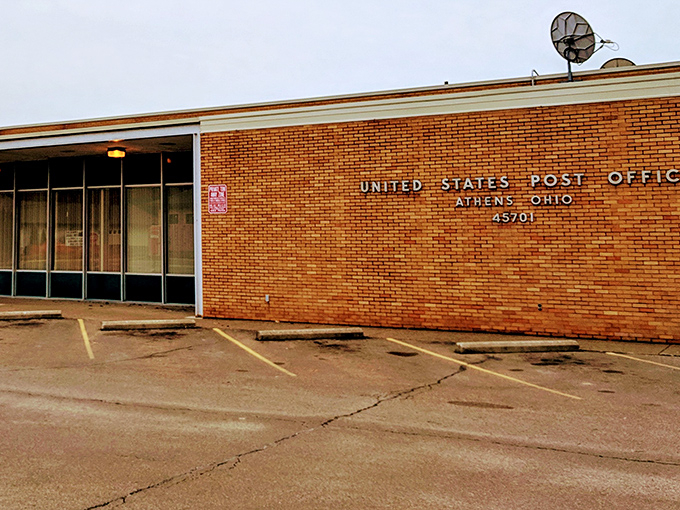 Even the post office embraces Athens' mid-century aesthetic, a humble brick building where letters begin journeys far beyond the Appalachian hills.