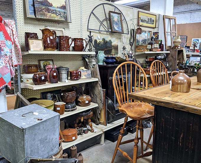 A perfectly organized chaos of Americana &ndash; where wooden chairs, pottery, and framed artwork create a three-dimensional timeline of taste.