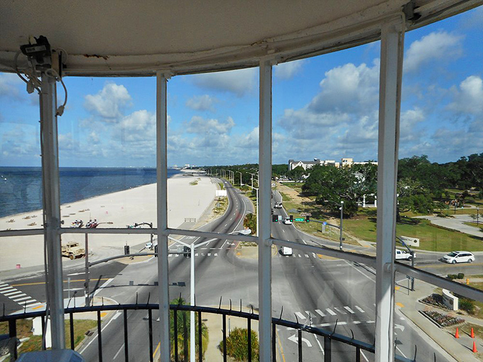 The view from the top offers a coastal panorama that makes climbing those 57 steps worth every quad burn.