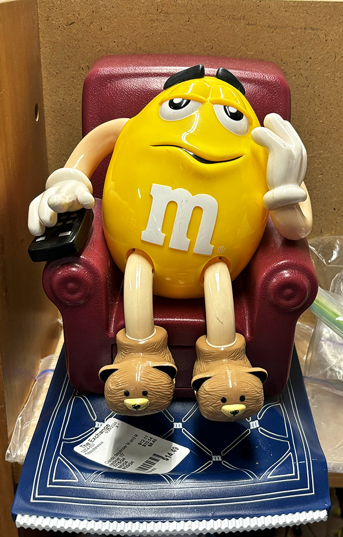 This M&M character in slippers and a La-Z-Boy proves even candy mascots need to kick back after a long day.