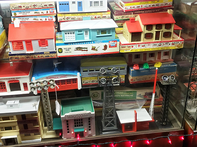 Miniature buildings from a bygone era of toys &ndash; when imagination powered playtime and these tiny structures housed epic adventures in bedroom-floor towns across America.