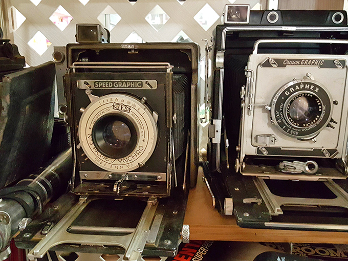 These vintage cameras once captured history; now they're pieces of it, their mechanical precision a rebuke to disposable technology.