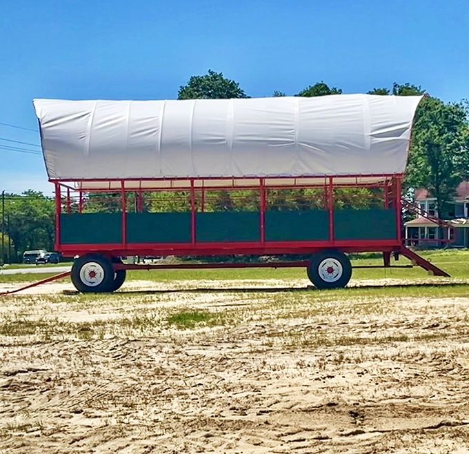 All aboard the berry express! This covered wagon shuttles visitors around the farm when feet get tired but spirits remain willing.