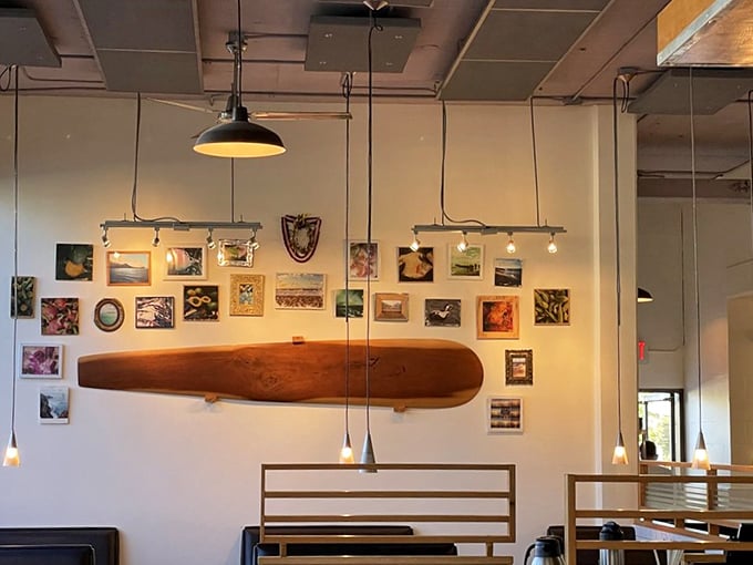 That surfboard hanging on the wall isn't just decoration &ndash; it's a reminder that you're in Hawaii, where even breakfast has a sense of adventure.