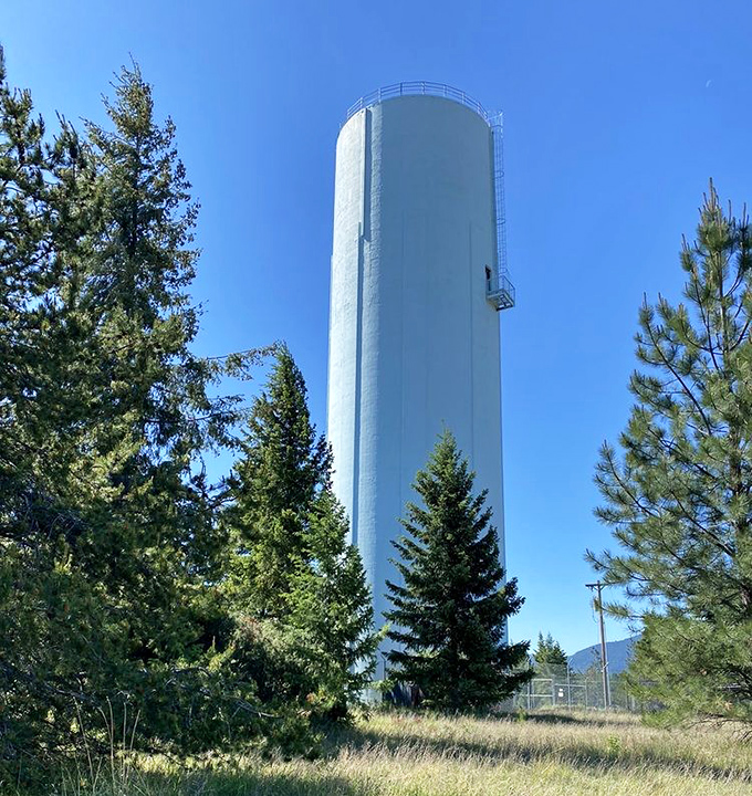 This water tower stands sentinel over the park, a white exclamation point punctuating the endless paragraph of green forest.