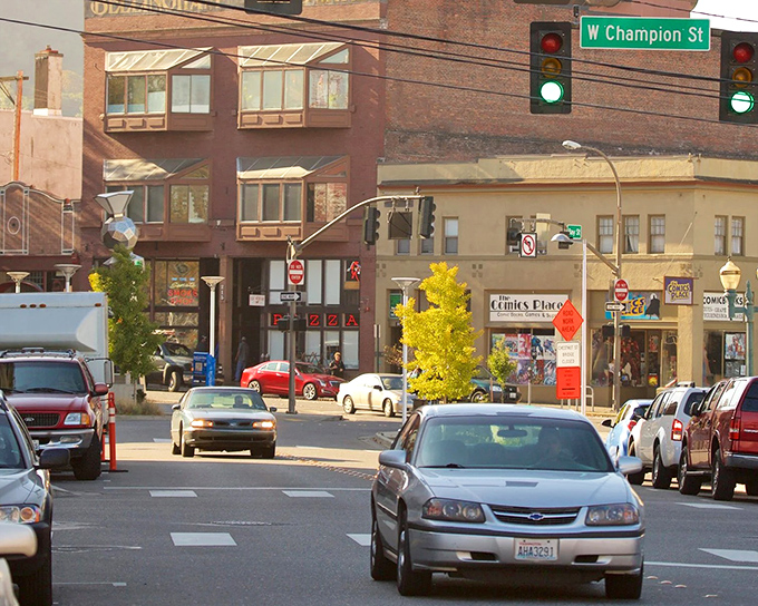 Downtown intersections blend historic architecture with modern businesses, creating a walkable cityscape that feels both timeless and current.